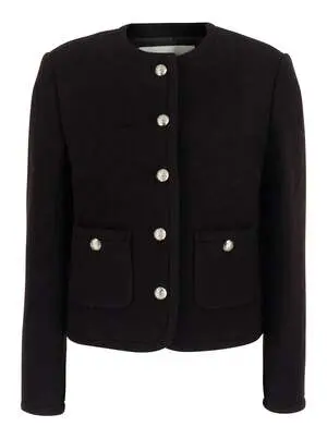DUNST Classic Tweed Jacket With Notched Revers And Long Sleeves - Brown