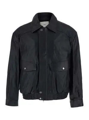 DUNST Oversized Vintage Leather Blouson Jacket - Black