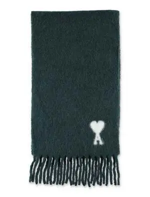 AMI Paris Of Caur Fringed Rectangular Alpaca Scarf - Verde
