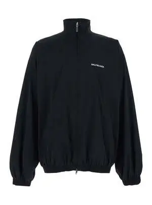 Balenciaga High Neck Zip Fastening Long Sleeve Coat For - Black