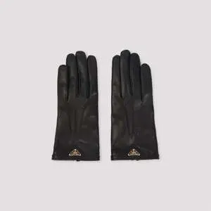 Prada Leather Gloves With Logo Detail - Black