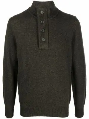 Barbour High Neck Ribbed Knit Sweater With Concealed Zip And Button Fastening - Green