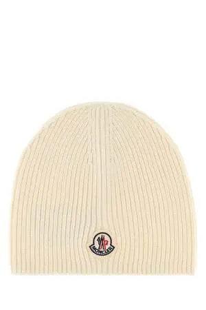 Moncler Ivory Wool Beanie Hat - White