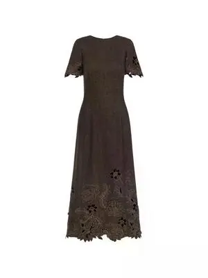 Oscar De La Renta Peony-cutout Herringbone Flared Midi Dress