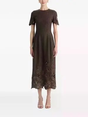 Oscar De La Renta Peony-cutout Herringbone Flared Midi Dress