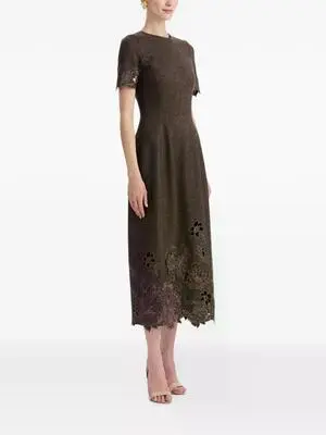 Oscar De La Renta Peony-cutout Herringbone Flared Midi Dress