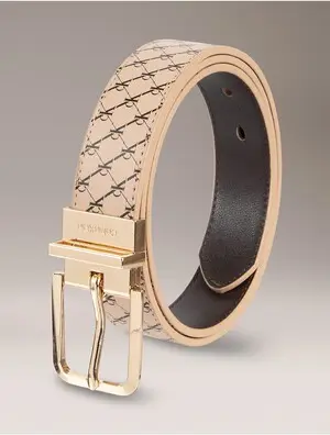 Calvin Klein Reversible Monogram Logo Belt - Light Beige