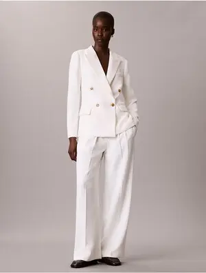Calvin Klein Effortless Crepe Wide Leg Pleated Trousers - Marshmallow