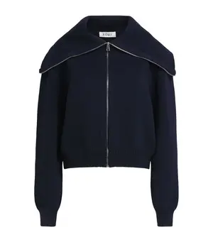 RÓHE Merino Wool Sailor Zip Cardigan - Navy