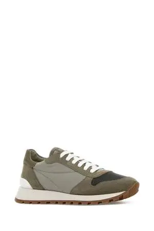 Brunello Cucinelli Dove Grey Suede And Fabric Sneakers