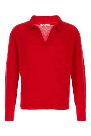 Auralee Alpaca Blend Polo Shirt - Red