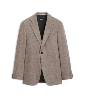 BOSS Herringbone Slim-fit Blazer In A Rich Wool Blend - Light Brown