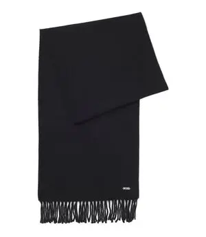 BOSS Woven Wool Scarf With Logo Rivet - Black
