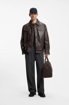 Hugo Regular-fit Leather Jacket With Chest Pockets