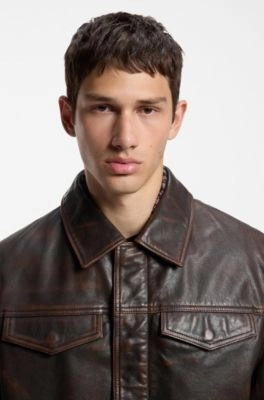 Hugo Regular-fit Leather Jacket With Chest Pockets