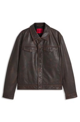 Hugo Regular-fit Leather Jacket With Chest Pockets