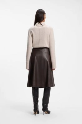 BOSS A-line Nappa Leather Skirt With Diagonal Cut