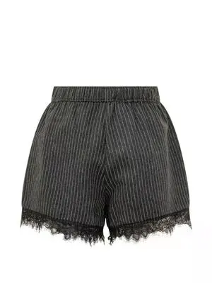 GANNI Pinstripe Lace-trim Shorts - Grey