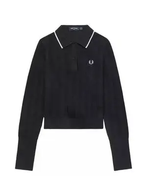 Fred Perry Textured-knit Long-sleeve Polo Top - Blue
