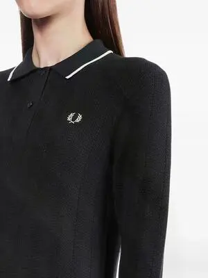 Fred Perry Textured-knit Long-sleeve Polo Top