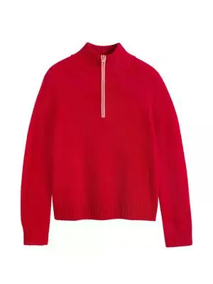 Chinti & Parker Quarter-zip Ribbed-trim Sweater - Red