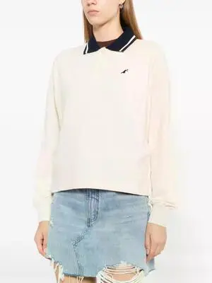 AGNES B. Dinosaur-embroidered Long-sleeves Polo Shirt
