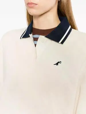 AGNES B. Dinosaur-embroidered Long-sleeves Polo Shirt