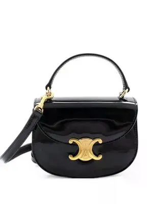 Celine Triomphe Besace Clea Top Handle Flap Bag Patent Mini Satchel - Black