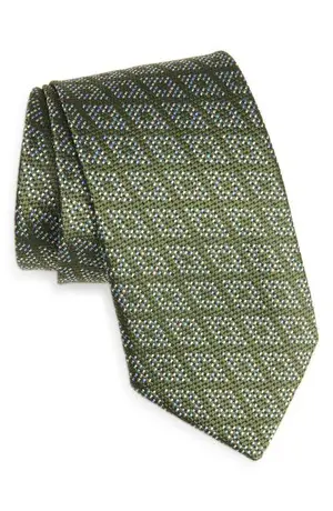 David Donahue Geo Pattern Silk Tie - Hunter