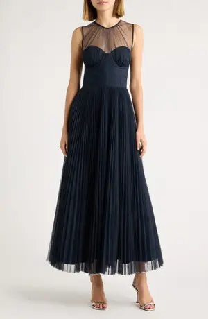 HUTCH Donya Pleated Gown Navy