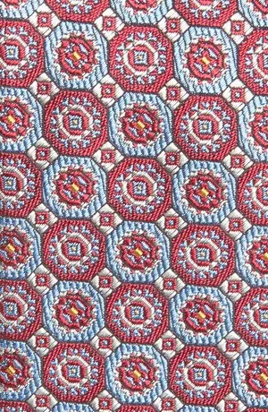 David Donahue Neat Medallion Jacquard Silk & Cotton Tie - Red