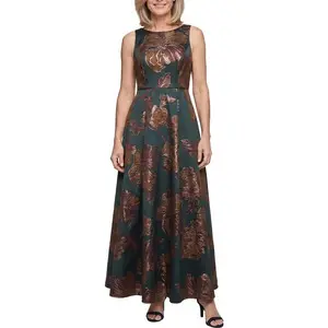 Alex Evenings Sleeveless Jacquard Cocktail Dress - Pine