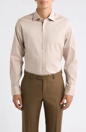 Hickey Freeman Modern Fit Spread Collar Solid Dress Shirt - Chestnut