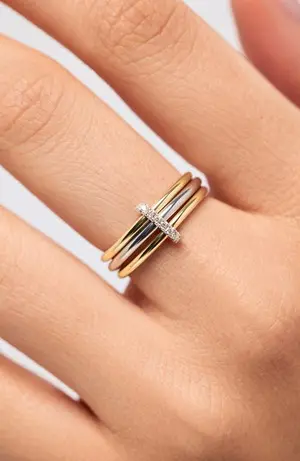 ANA LUISA Solid Yellow Goldtwo Tone Trio Diamond Link Ring