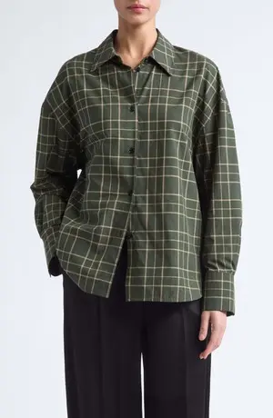 TOTEME Boxy Long Sleeve Button Down Shirt - Pine/popcorn