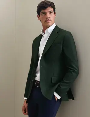 CHARLES TYRWHITT Slim Fit Wool Jacket - Forest Green
