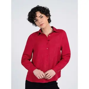 KETTLEWELL Relaxed Fit Long Sleeve Linen Shirt - Cherry