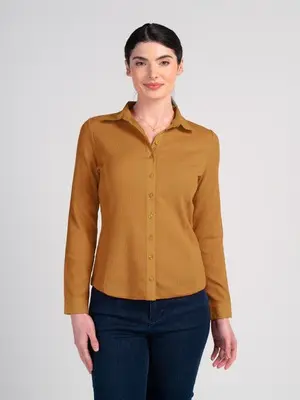 KETTLEWELL Fitted Long Sleeve Cotton Ribbed Shirt - Ginger