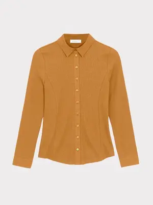 KETTLEWELL Fitted Long Sleeve Cotton Ribbed Shirt - Ginger