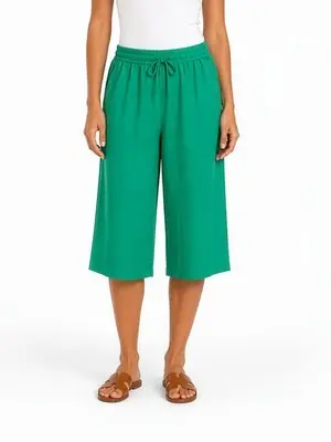 KETTLEWELL Cropped Wide Leg Linen Blend Trousers - Emerald