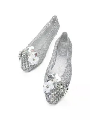 HEAVENLY JELLY Floral-embellished Glitter Ballet Flats