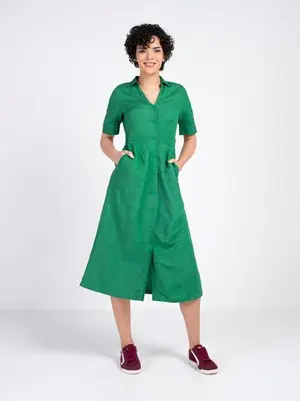 KETTLEWELL Short Sleeve Linen Shirt Dress - Emerald