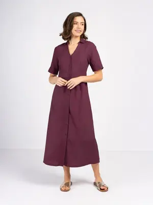 KETTLEWELL Short Sleeve Linen Shirt Dress - Fig