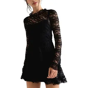 Free People Woodland Whispers Lace Minidress - Black