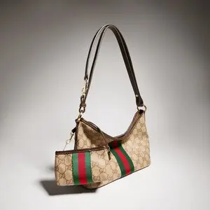 Gucci Medium Shoulder Bag With Web Original Gg Fabric