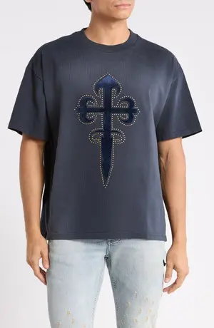 Ksubi Kaliba Ekcess Applique Graphic Tee - Navy