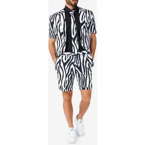 Opposuits Zazzy Zebra Summer Trim Fit Two-piece Short Suit With Tie - Black