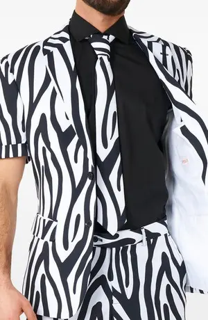 Opposuits Zazzy Zebra Summer Trim Fit Two-piece Short Suit With Tie