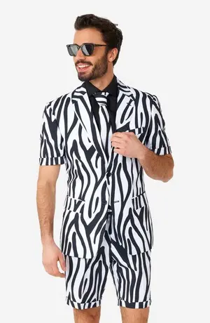 Opposuits Zazzy Zebra Summer Trim Fit Two-piece Short Suit With Tie