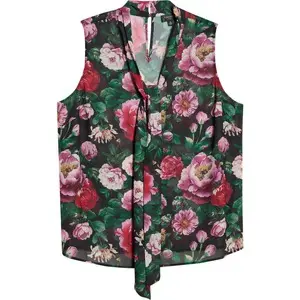 TAHARI ASL Tie Front Sleeveless Top - Black Multi